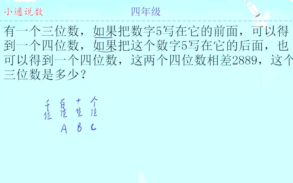 字5写在一个三位数的前面和写在后面都得到一个四位数相差2889