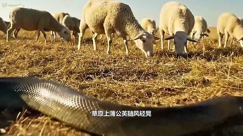 草原巨蟒潜行猎杀!腹鳞轻扫草地无声逼近,绵羊竟毫无察觉
