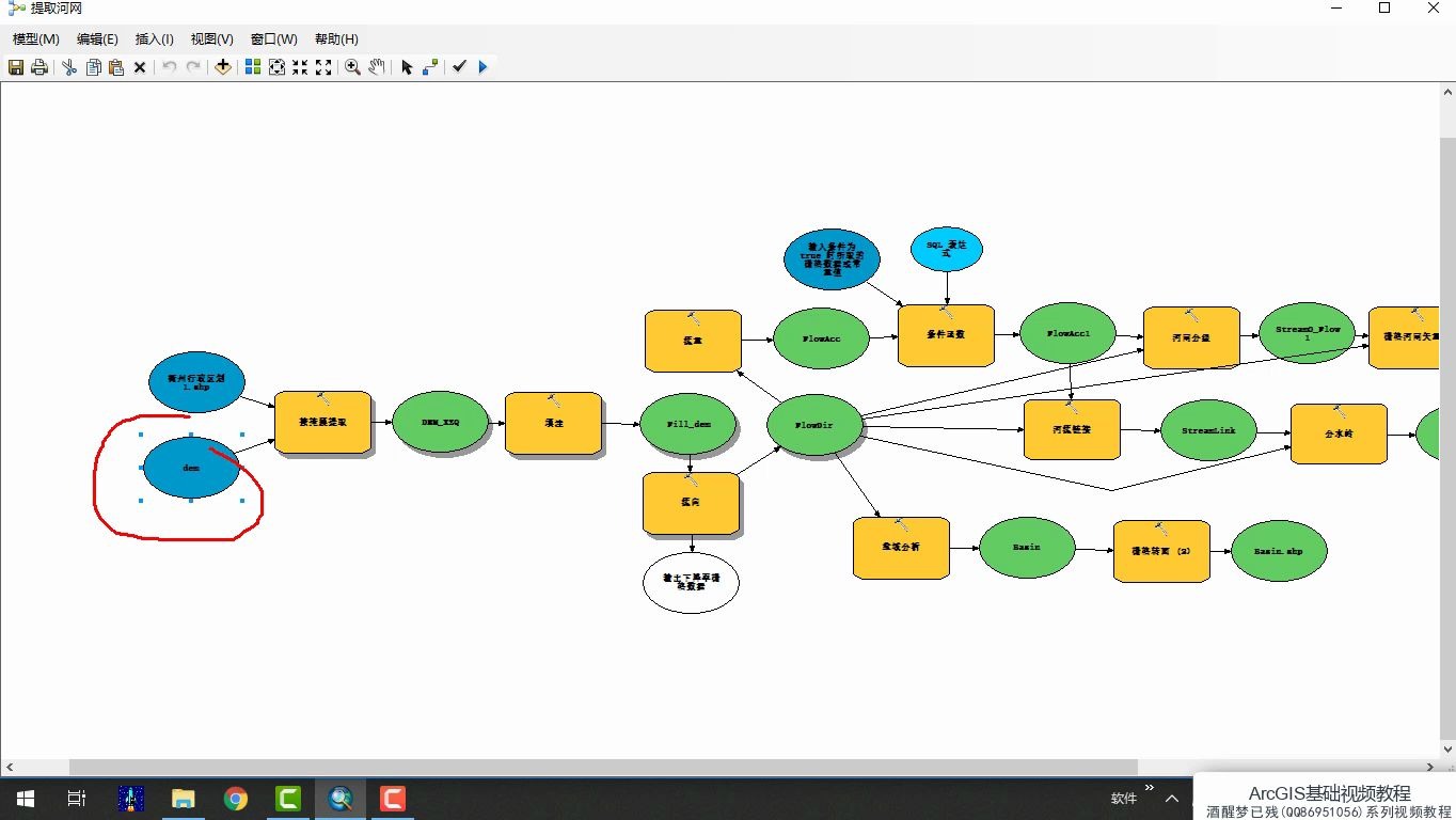 【ArcGIS系列视频教程】17.利用模型提取河网ModelBuilder