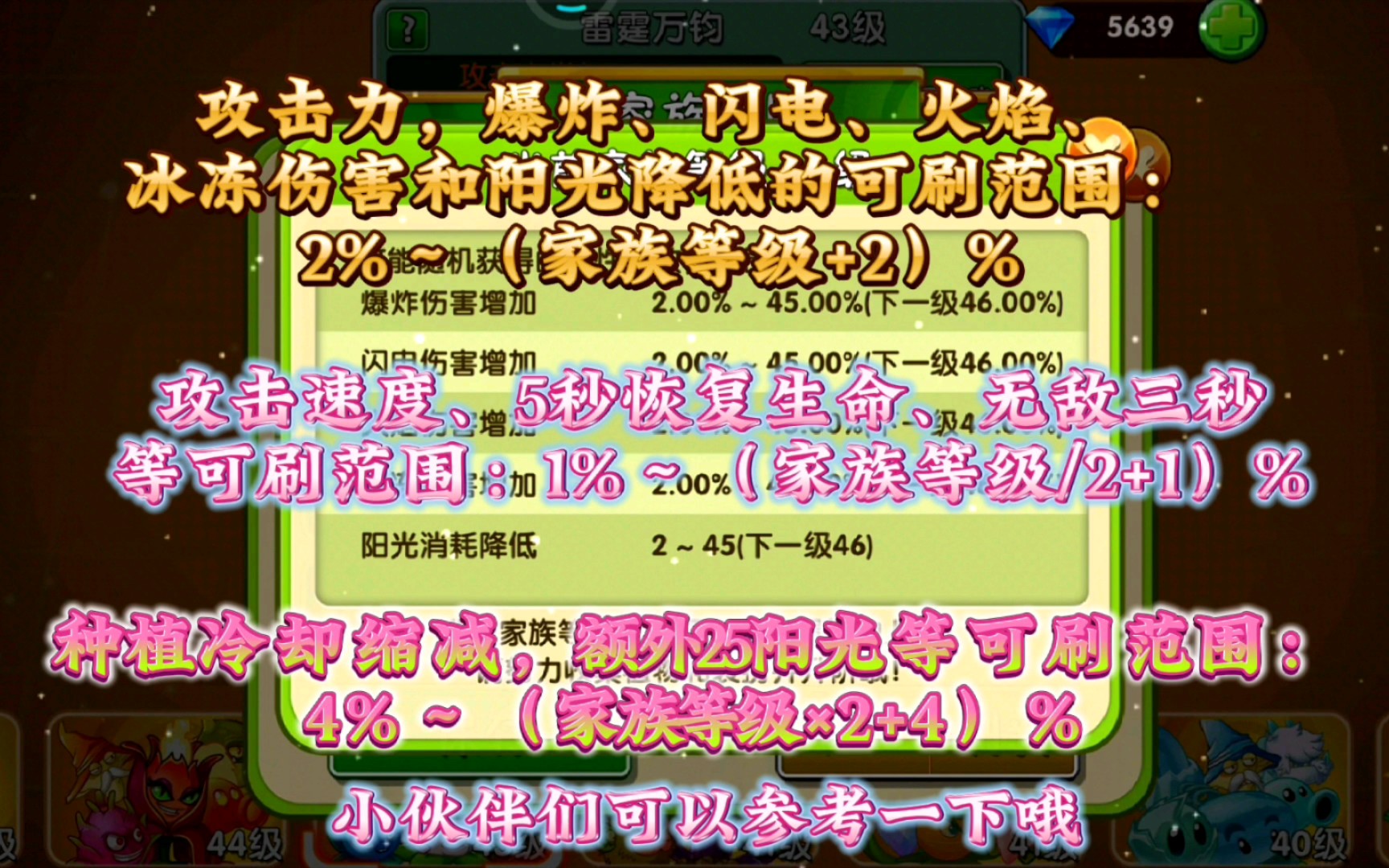 植物大战僵尸2:植物家族等级、家族属性的详细计算方法_手机游戏...