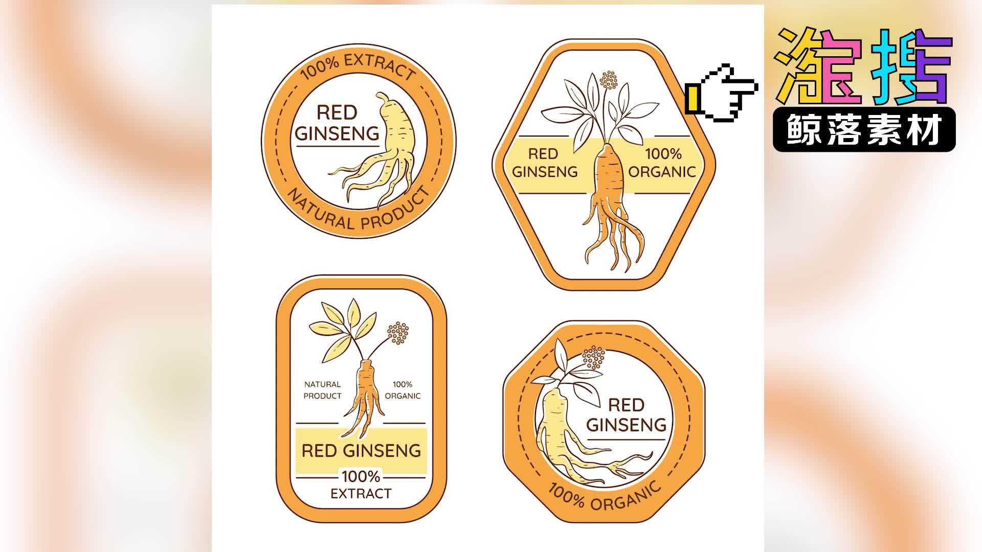 时尚天然人参制品标签瓶贴标志标示图标包装设计模板AI矢量图素材