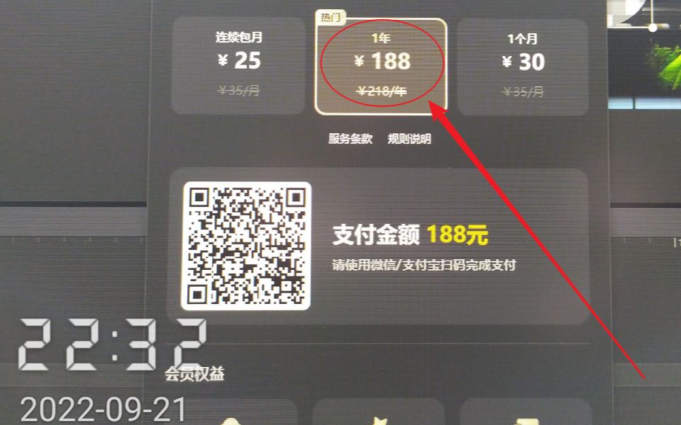 疑是电脑版剪映3.3版本开始收费了,包年188元,包月30元
