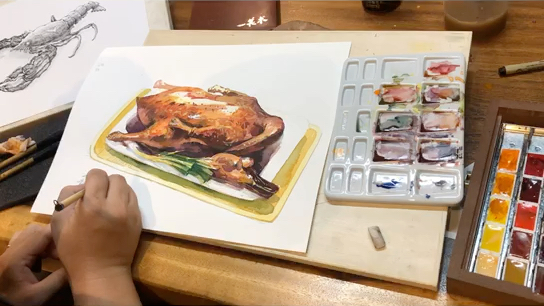 劳老师顺德美食水彩台历设计之碌鸭手绘记录