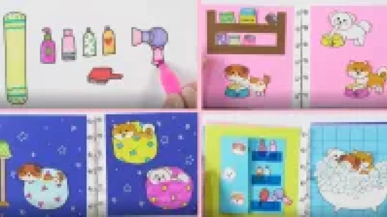 儿童绘画手工:用卡纸制作宠物小狗手工书,餐厅卧室浴室样样有