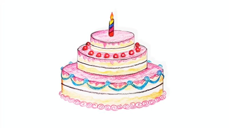 简笔画 画一个漂亮的生日蛋糕!