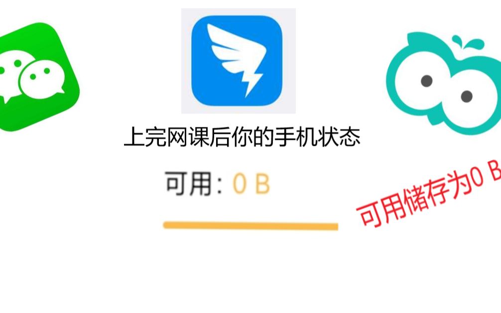 极度真实当上完网课后手机可用空间为0B。
