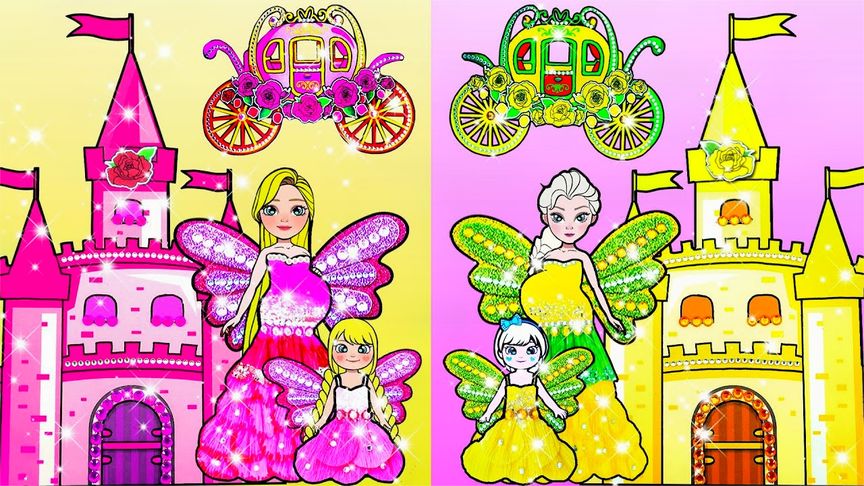 睡美人VS爱莎公主装扮动画片,仙女教母送给她们漂亮城堡,太美了