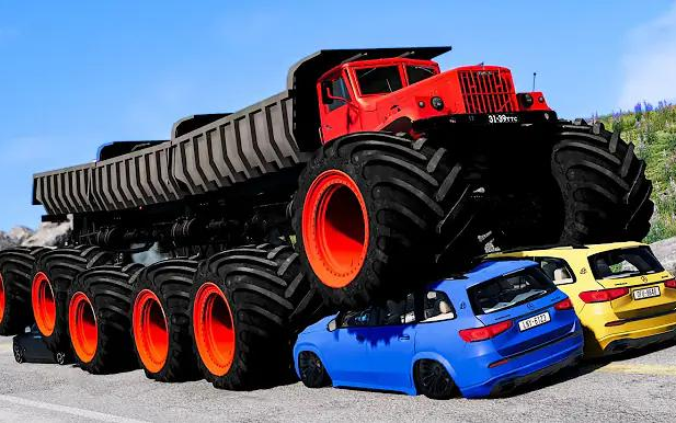 ...款巨轮怪兽汽车尽情碾压警车,十分解压!【beamng.drive车祸模拟器】