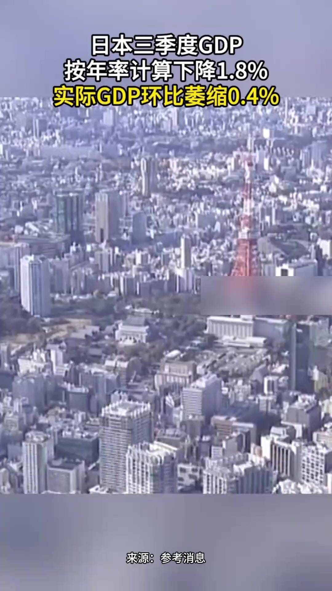 日本三季度GDP按年率计算下降1.8%,实际GDP环比萎缩0.4%