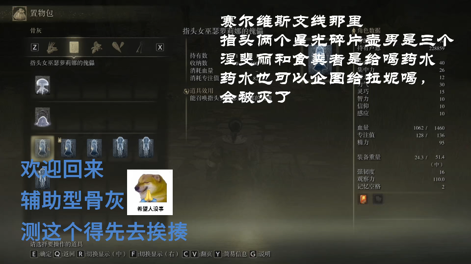 关于艾尔登法环召唤魂骨灰不同等级《指头女巫》强度的测试