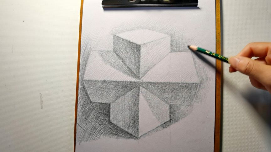 素描零基础入门到精通23十字穿插体的明暗调子排线实练