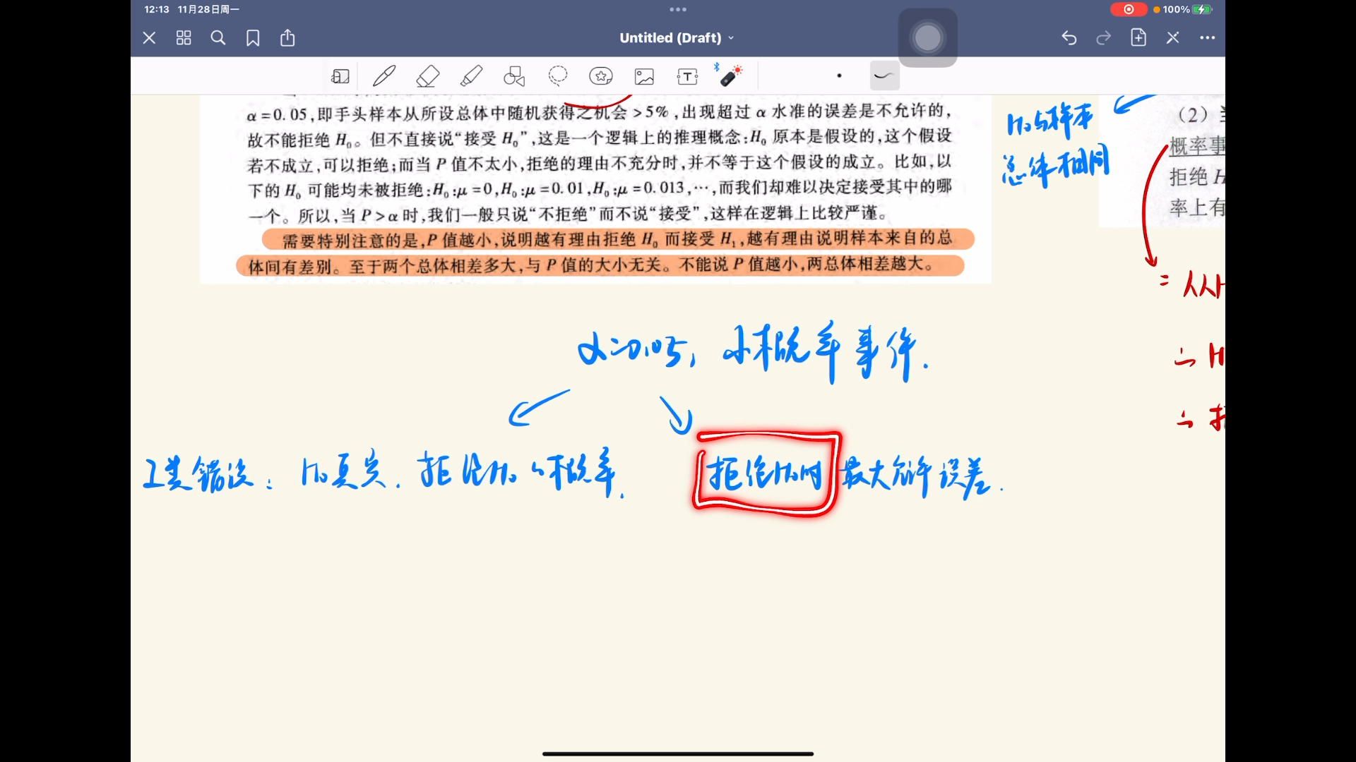 卫生统计学 p值意义/与α的关系