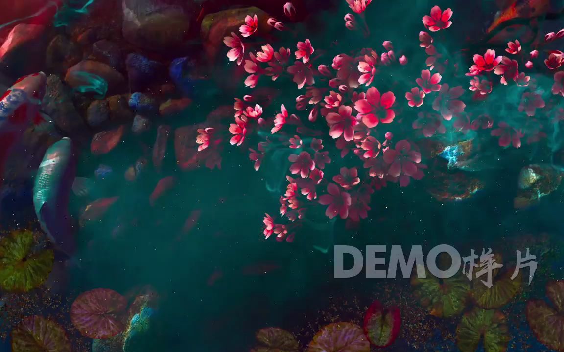 ...▏h720 4K高清画质清澈荷塘鱼塘水底锦鲤鱼游动嬉戏金鱼桃花河水...