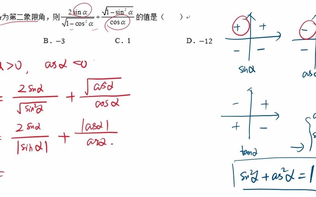(1)已知角或角的范围确定三角函数式的符号1