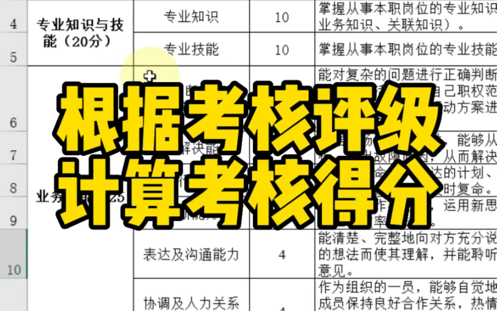 Excel根据考核评级计算考核得分