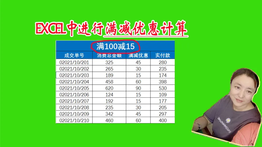 EXCEL表格快速进行满减优惠计算,满多少减多少瞬间出值!