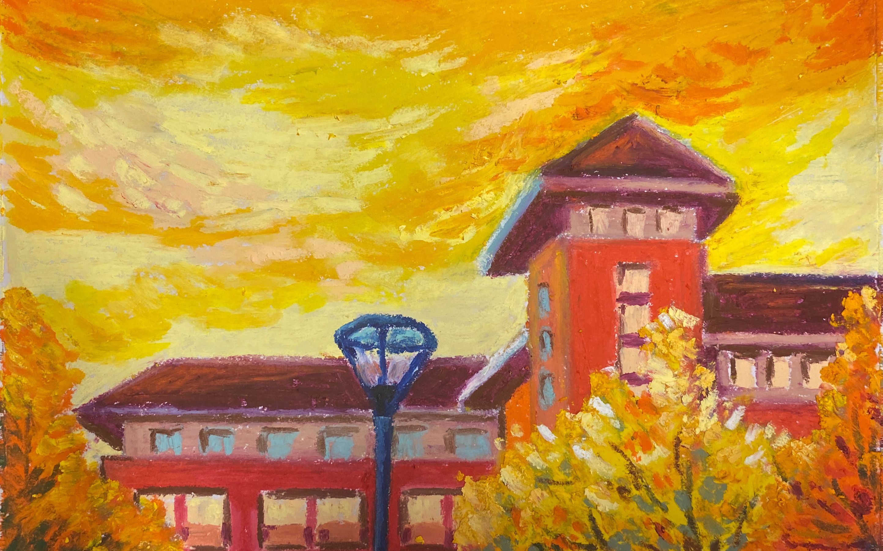 校园风景绘画——“金色人丰”