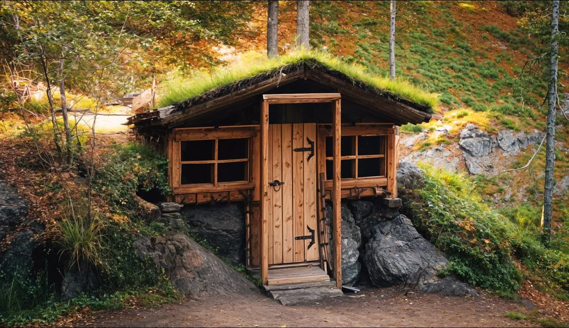 在森林中建造舒适的小木屋,历经春雪交替,完工后总算奢华了