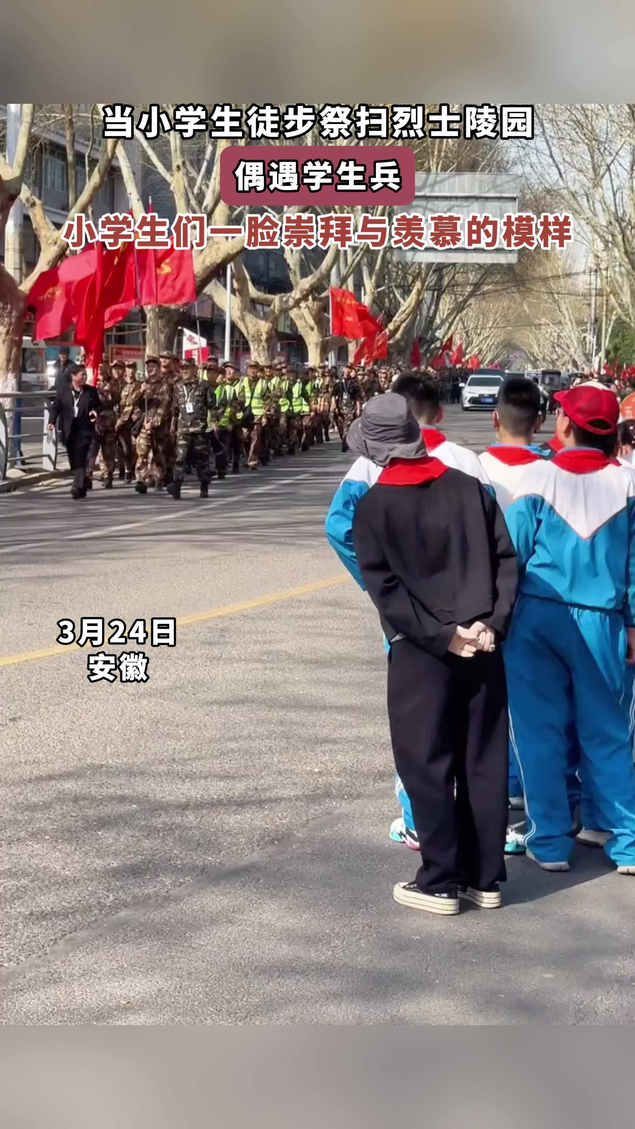 当小学生徒步祭扫烈士陵园,小学生们一脸崇拜与羡慕的模样