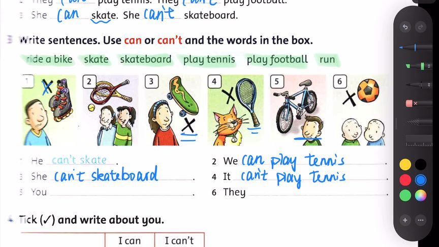 牛津小学英语语法Grammar Friends 2:can的肯定句和否定句