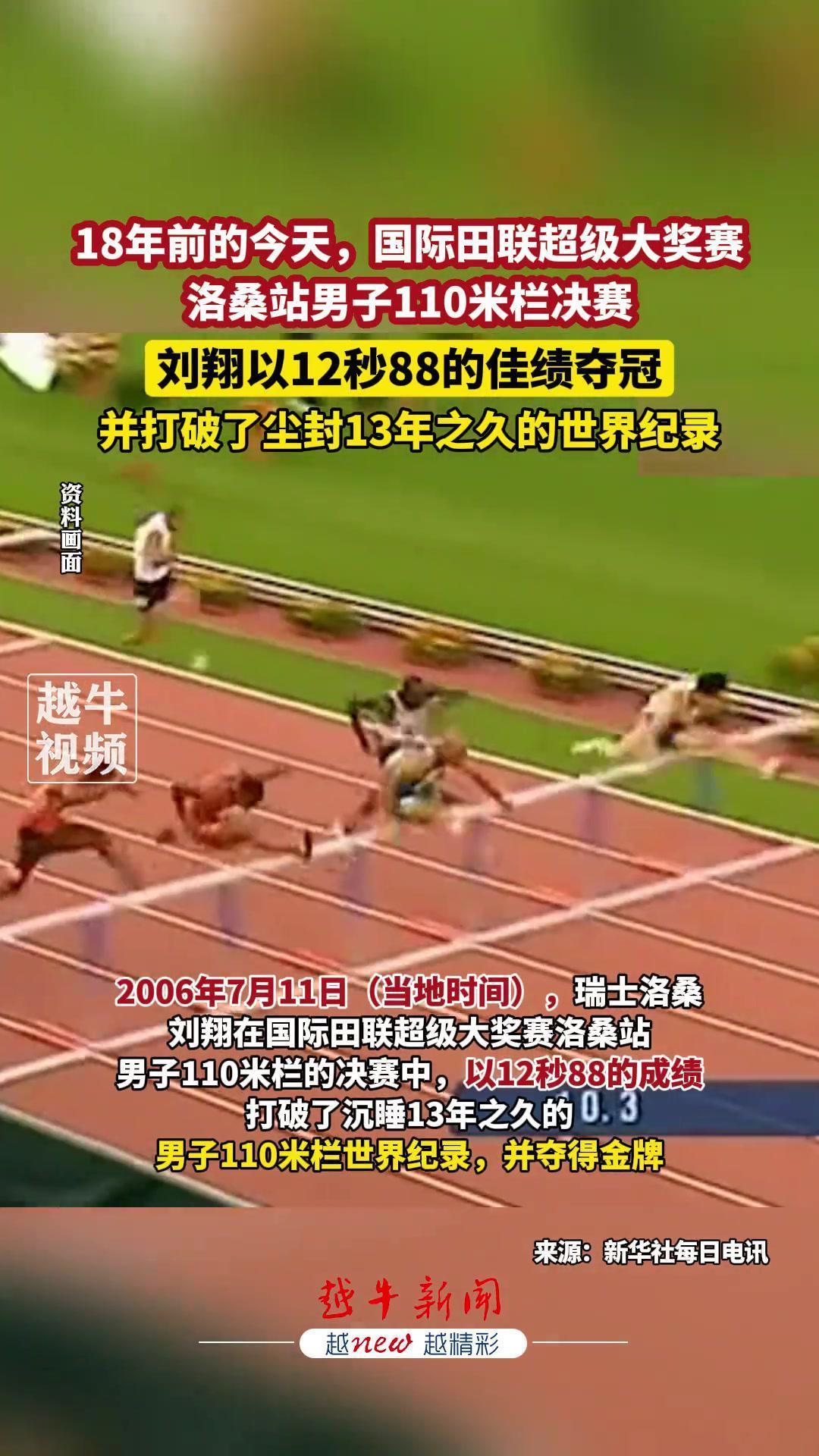 ...,18年前的今天,国际田联超级大奖赛洛桑站男子110米栏决赛,刘翔以...