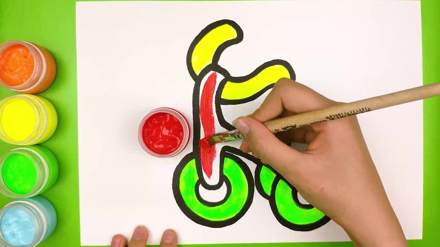 假期与孩子一起给小自行车涂色吧#简笔画 #一起学画画 #亲子