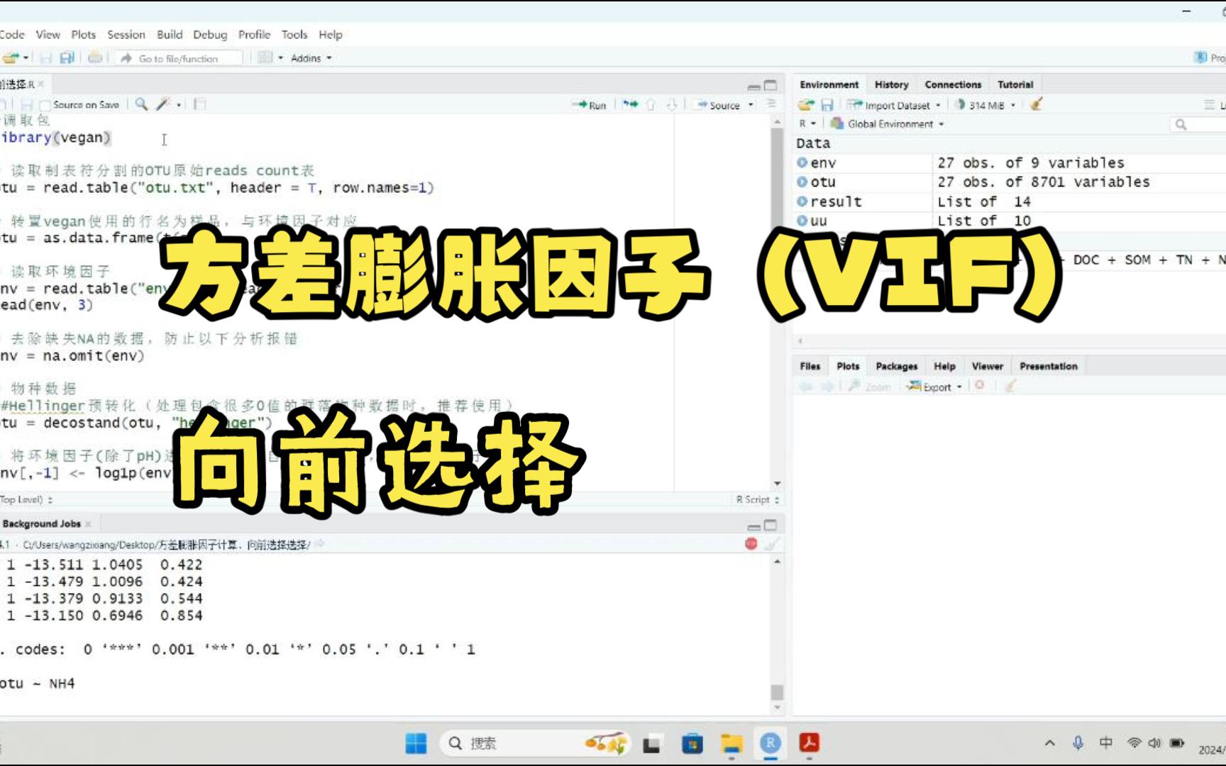 R语言计算方差膨胀因子,向前选择