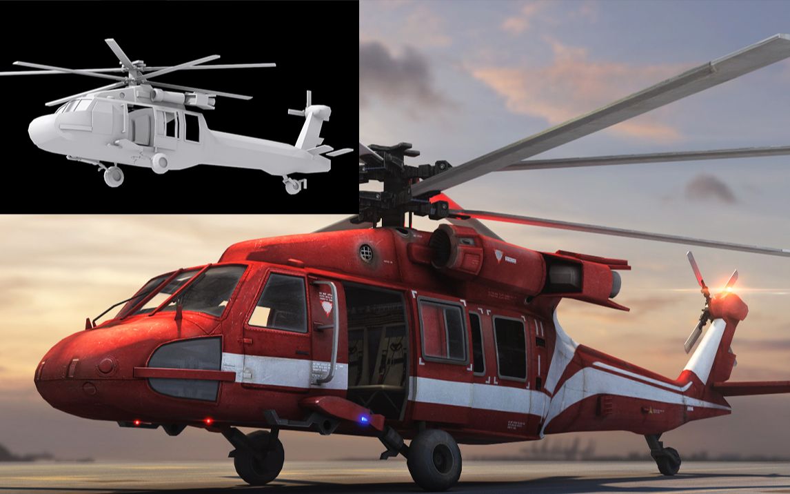 3DMAX建模:用3dmax教你制作救援直升机模型,3D游戏道具建模教程
