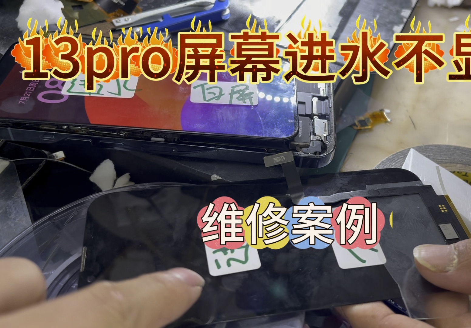 ...不显示压排维修案例13pro屏幕进水白屏压排维修13pro屏幕绿屏怎么...