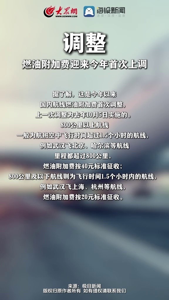 燃油附加费迎来今年首次上调