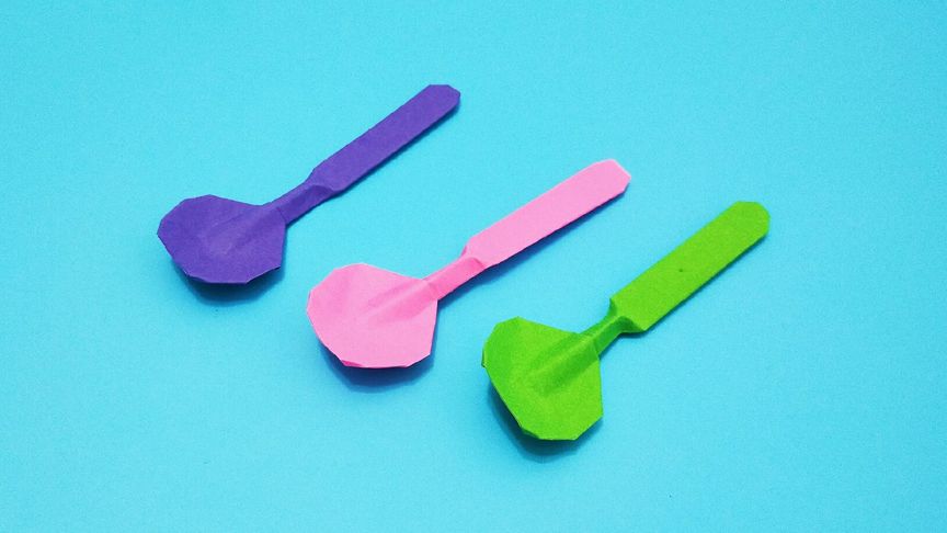 简单可爱的小勺子折纸,小朋友过家家必备道具,手工折纸大全