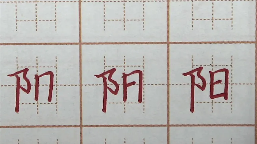 一年级语文下册生字硬笔书法练字,阳字笔画书写,初学者字帖写字