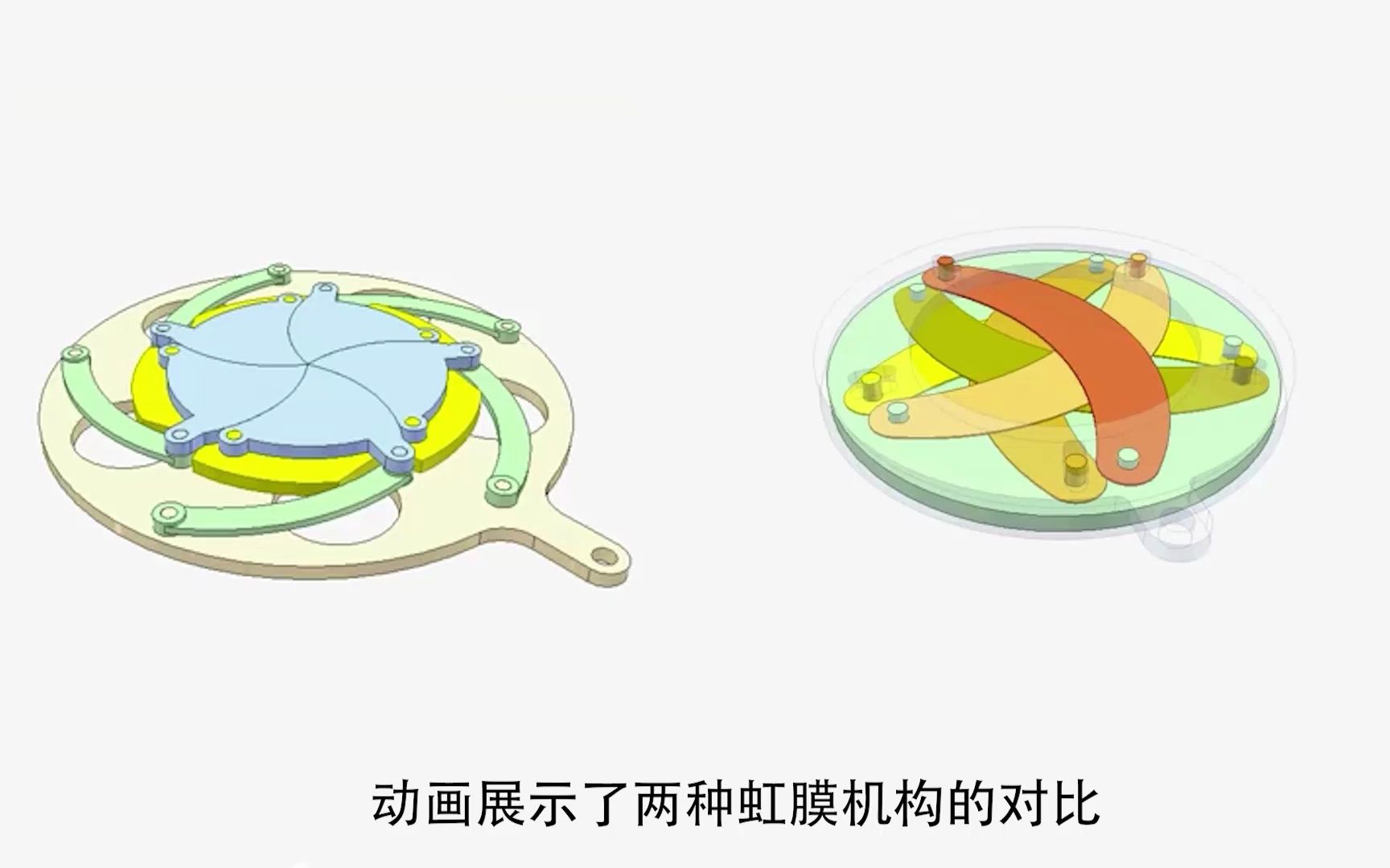 两种虹膜机构的对比,主要利用了连杆和销轴的配合,一起看看吧!