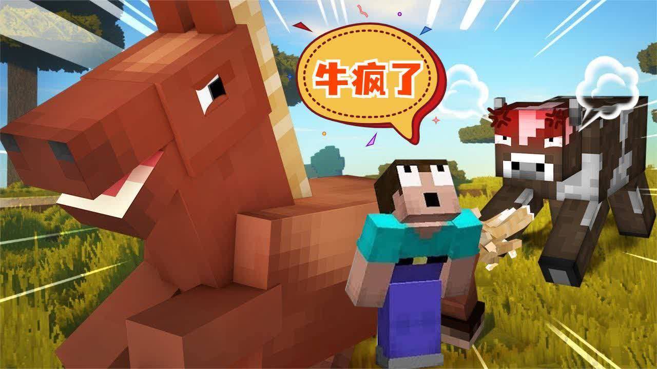 我的世界里的牛被病毒感染 突变后开启疯牛模式!!