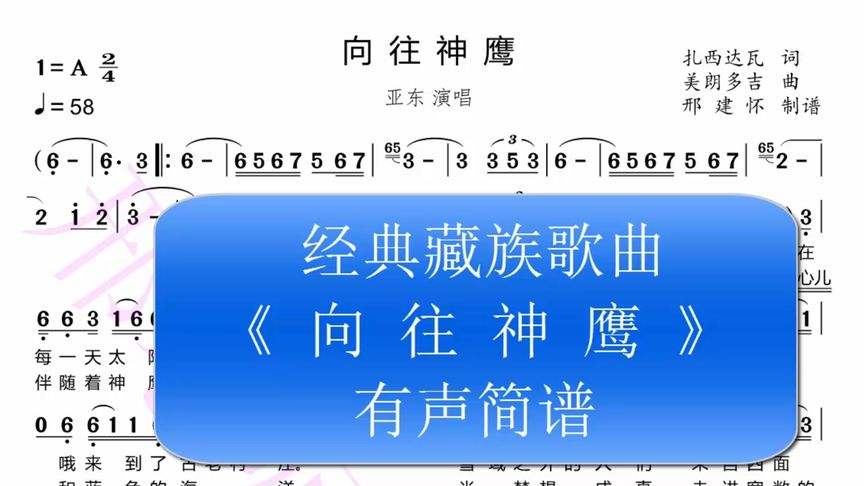 经典藏族歌曲《向往神鹰》有声简谱送给喜欢的朋友,记着收藏
