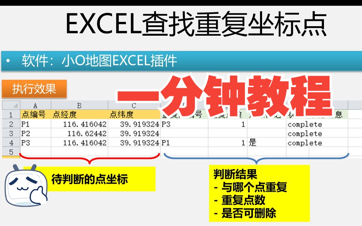 一分钟教程,EXCEL查找重复坐标点