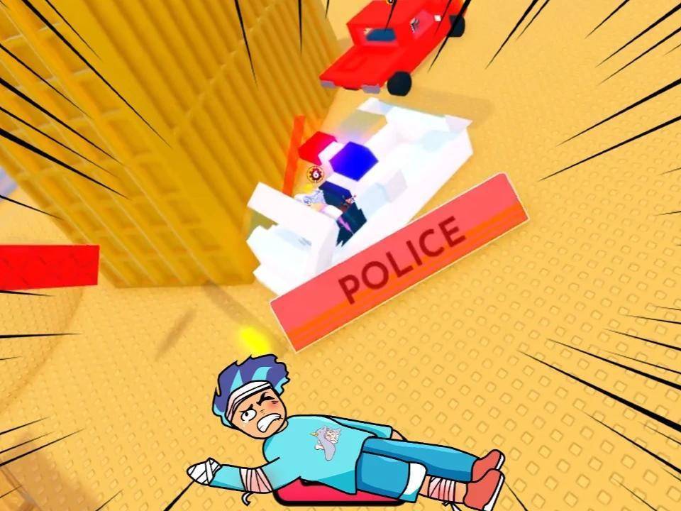 Roblox撞车模拟器:警车VS出租车!山坡滑落全程高能!
