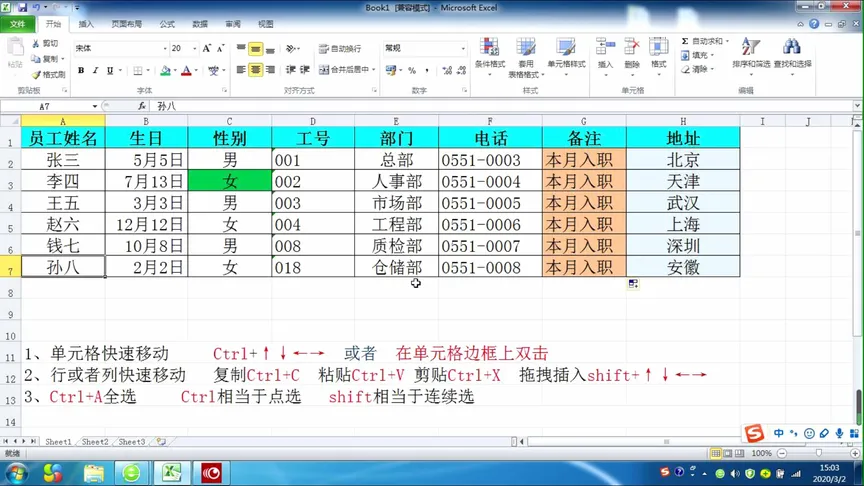 每天学一点:Excel表格(基础)快速移动