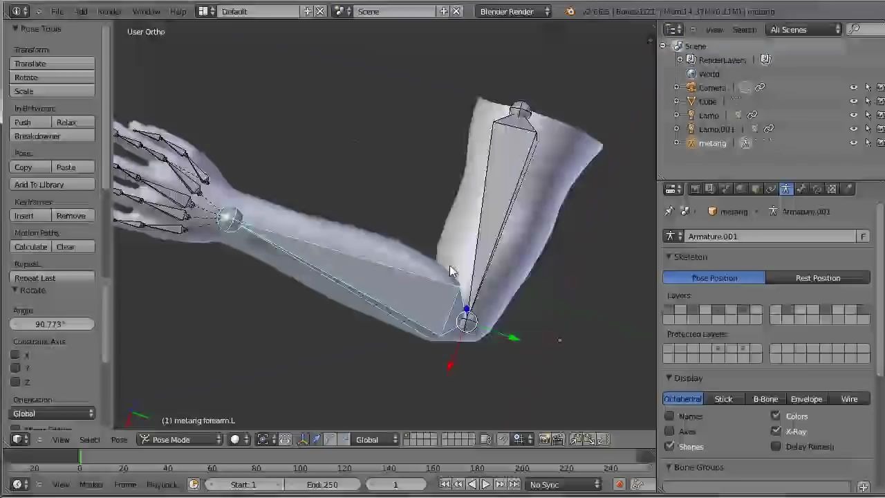 Blender 3D : 形态键校正手臂弯曲 肌肉模拟