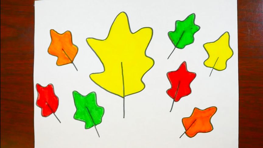 早教育儿简笔画,彩色树叶