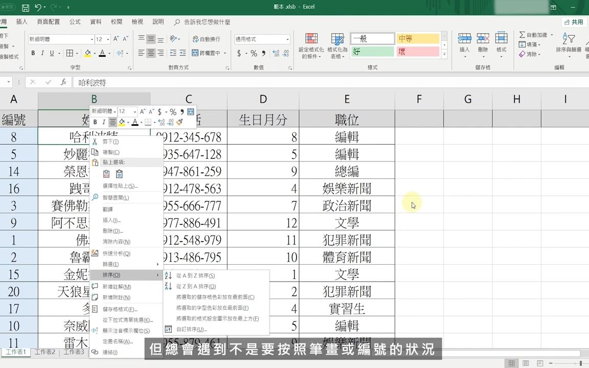 Excel 教学 - 透过自定义排序功能设定专属你要用的内容 EP 13