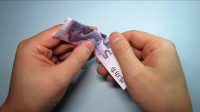 用钱折纸宝石戒指,2分钟学会戒指的手工折法教程