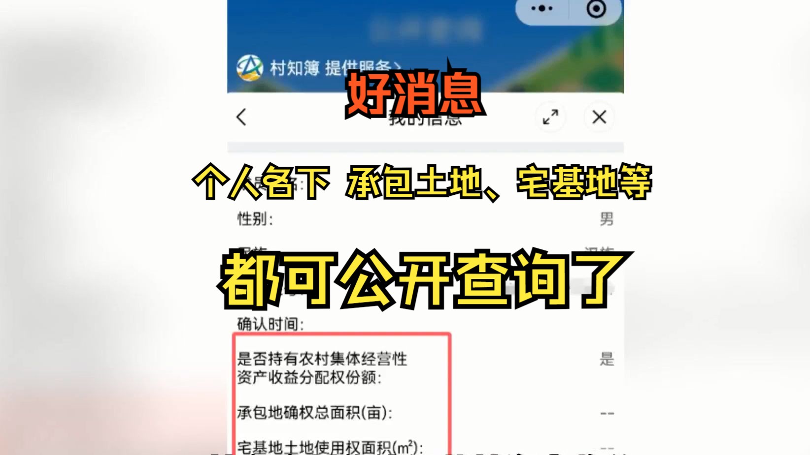好消息:个人名下承包土地、宅基地、集体经营性资产收益等!都可公开...