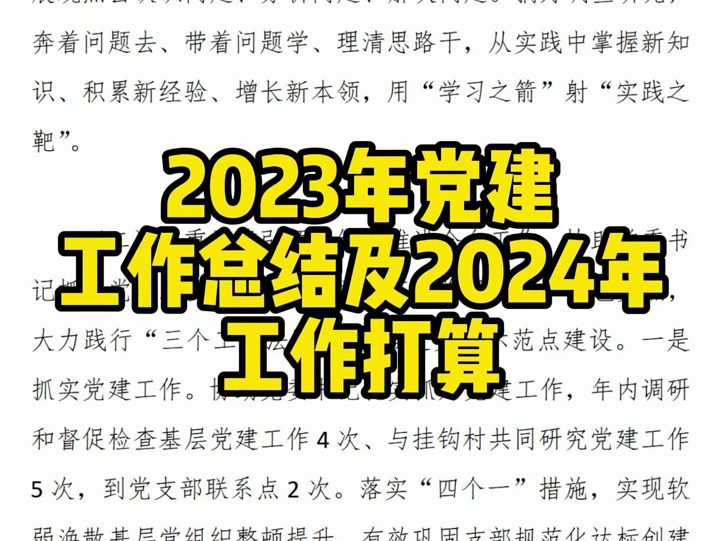 2023年党建工作总结及2024年工作打算,年终总结,个人工作总结,2023...