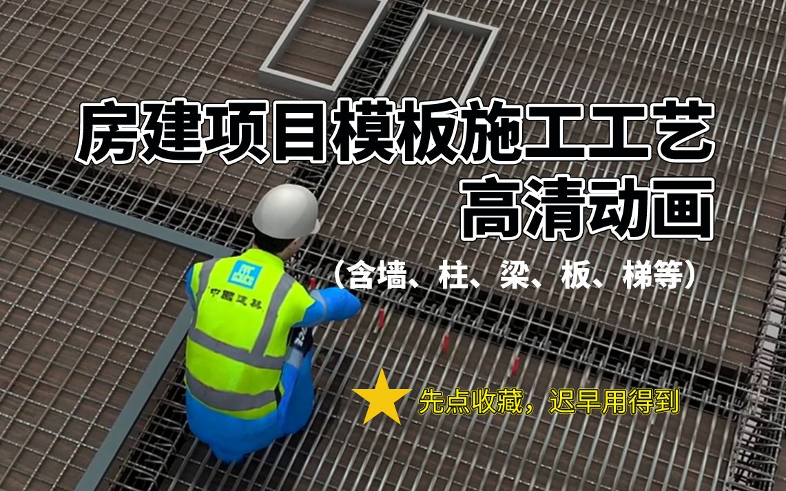 房建项目模板施工工艺高清动画(含墙、柱、梁、板、梯等)