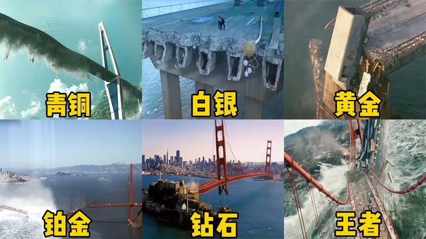 假如电影中大桥崩塌有段位,段位越高破坏力越大,海啸把大桥冲塌