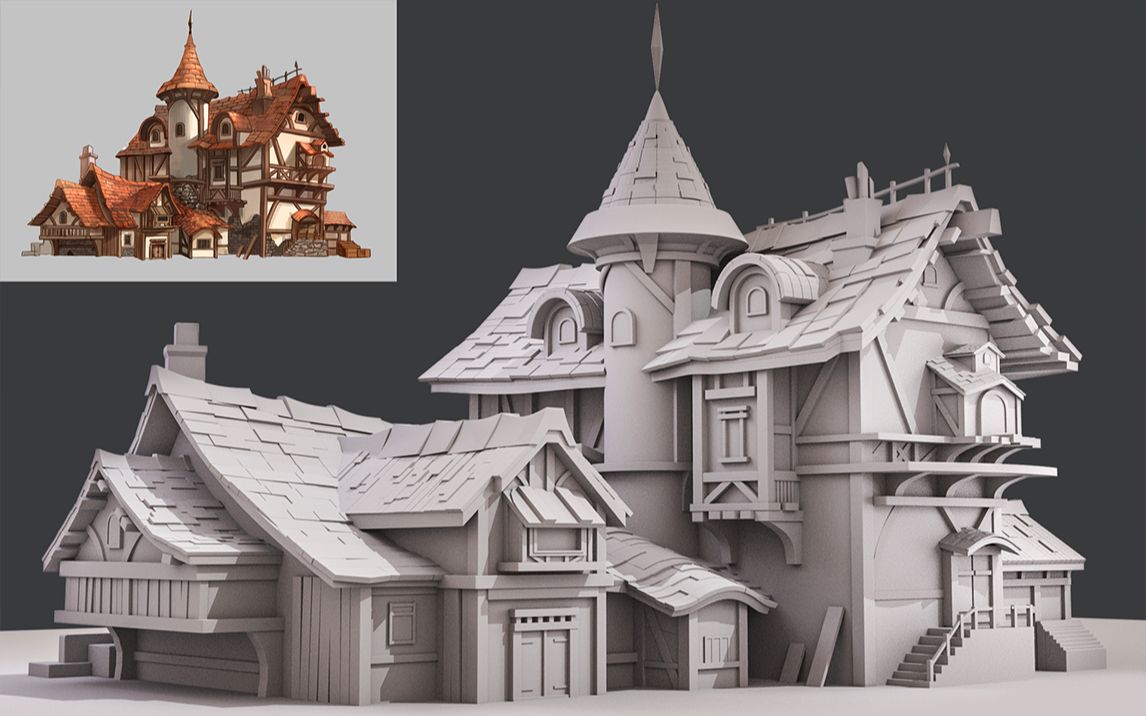 Maya房屋场景白模模型制作,基础maya场景建模教学