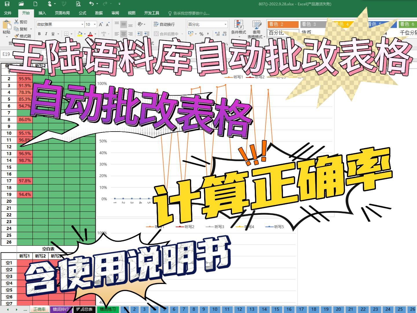 雅思王陆语料库自动批改excel!自动计算正确率,方便快捷!快和雅思分手...