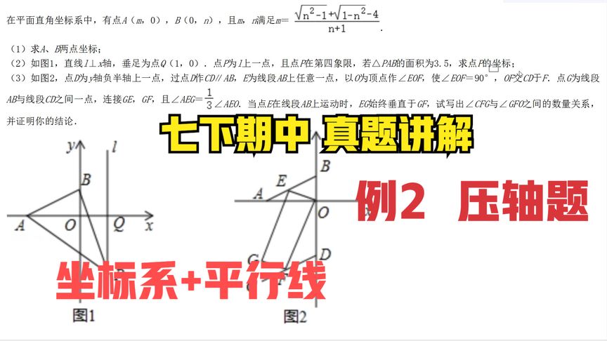 七年级数学下册,期中压轴题,代几综合,平面直角坐标系+平行线