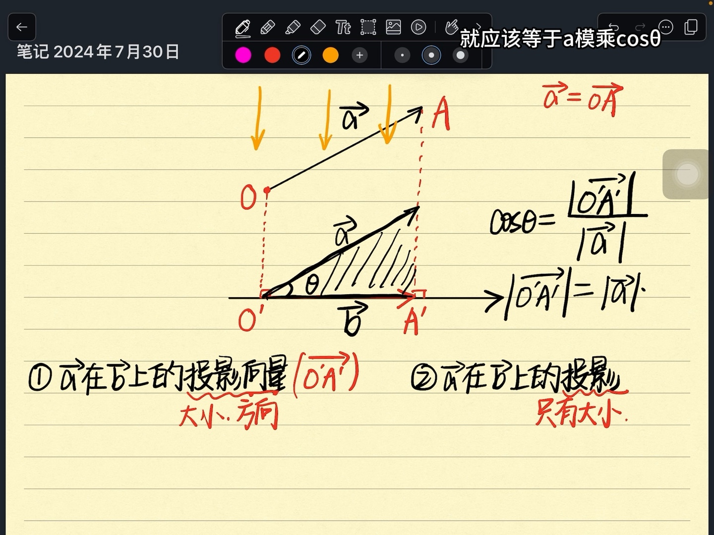 高中数学选择性必修一 投影向量公式以及投影